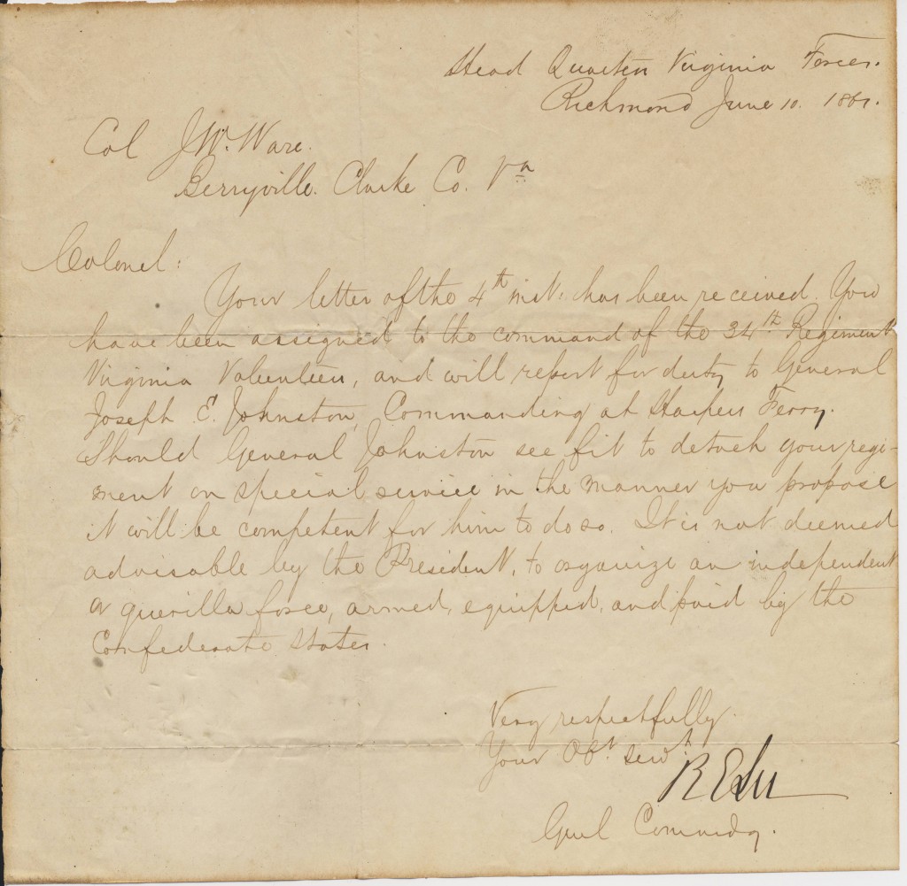 Josiah Ware – Transcription of a letter from Gen. Robert E. Lee to ...